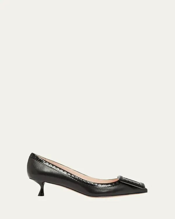ROGER VIVIER I Love Vivier Mixed Leather Kitten Pumps - Nero