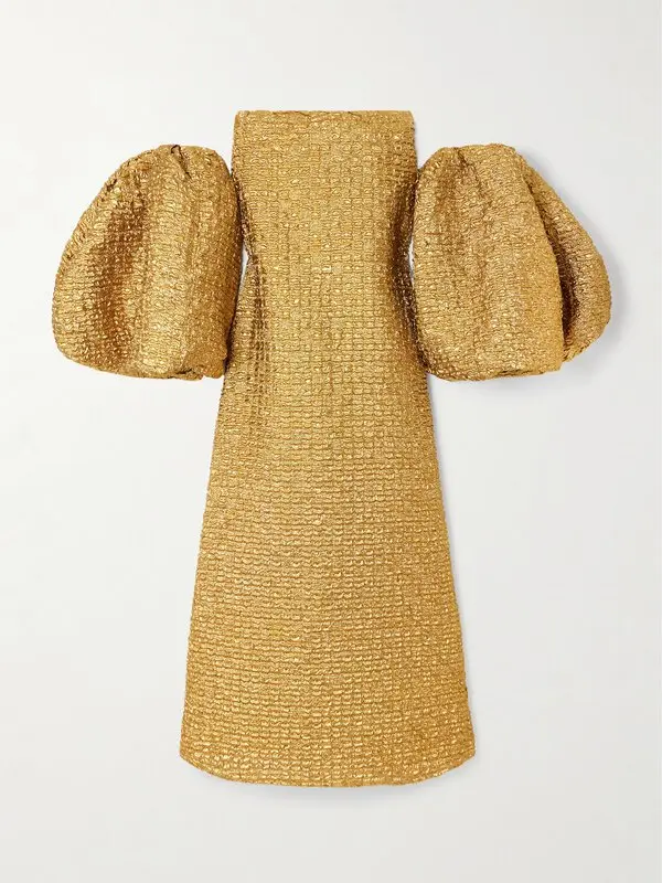 DIMA AYAD Off-the-shoulder Metallic-cloqué Gown