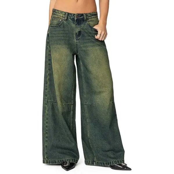EDIKTED Shawn Tinted Wide Leg Jeans - Blue-washed