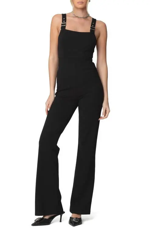 EDIKTED Bianka Buckle Strap Flare Jumpsuit