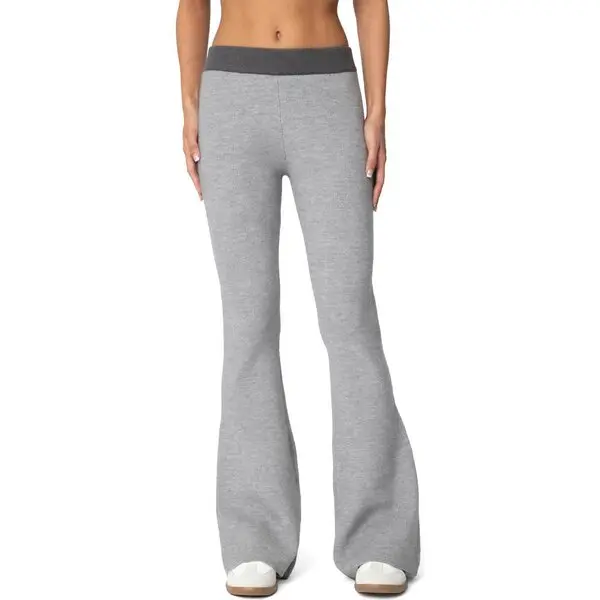 EDIKTED Lei Contrast Trim Knit Flare Pants - Gray