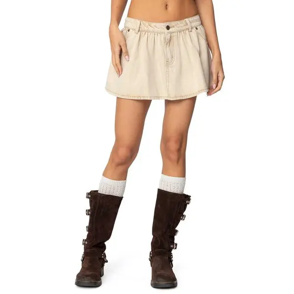 EDIKTED Peyton Flare Denim Miniskirt