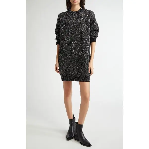 Golden Goose Sequin Wool Blend Oversized Sweater Dress