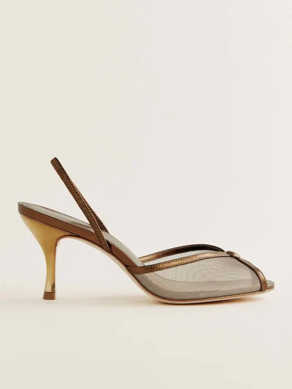 REFORMATION Paula Heeled Sandal - Bronze Mesh