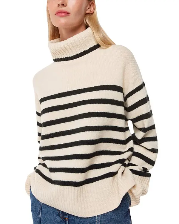 Whistles Stripe Wool Roll Neck Sweater - Ivory/multi