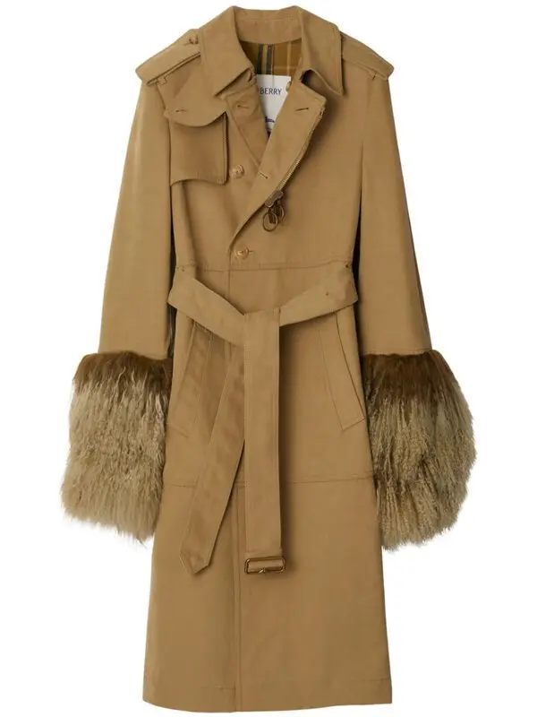 Burberry Shearling-trimmed Trench Coat - Brown
