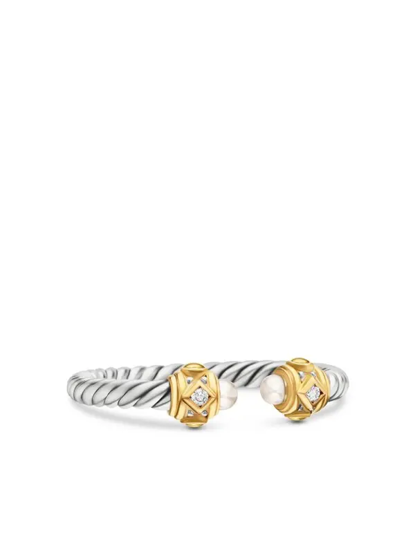 David Yurman 18kt Yellow Gold And Sterling Renaissance Pearl And Diamond Ring - Silver