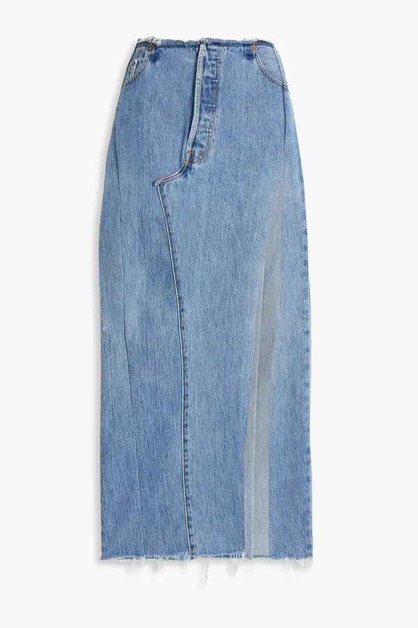 EB DENIM Robi Frayed Denim Midi Skirt