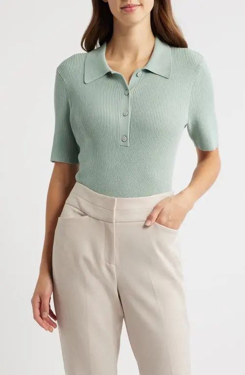 TAHARI ASL Rib Polo - Dusty Aqua