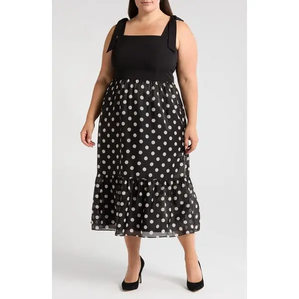 Anne Klein Tie Strap Midi Dress - Anne Black/ White (6nt)