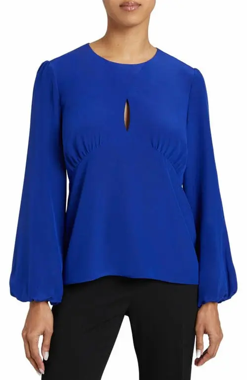 Santorelli Lyra Long-sleeve Silk Blouse With Keyhole Neckline