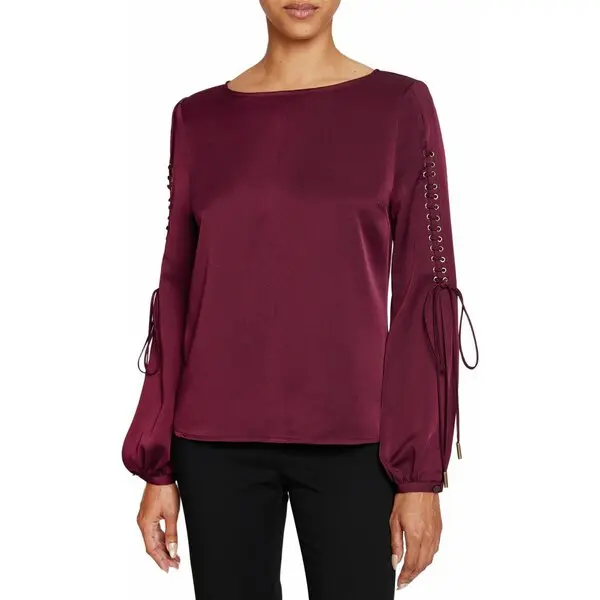 Santorelli Livi Long Sleeve Grommet Detail Top - Sangria