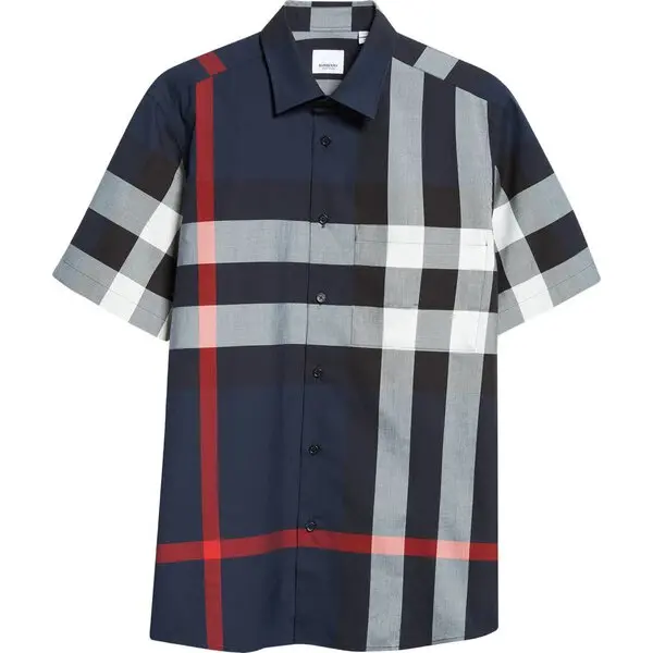 Burberry Summerton Check Short Sleeve Cotton Poplin Button-up Shirt