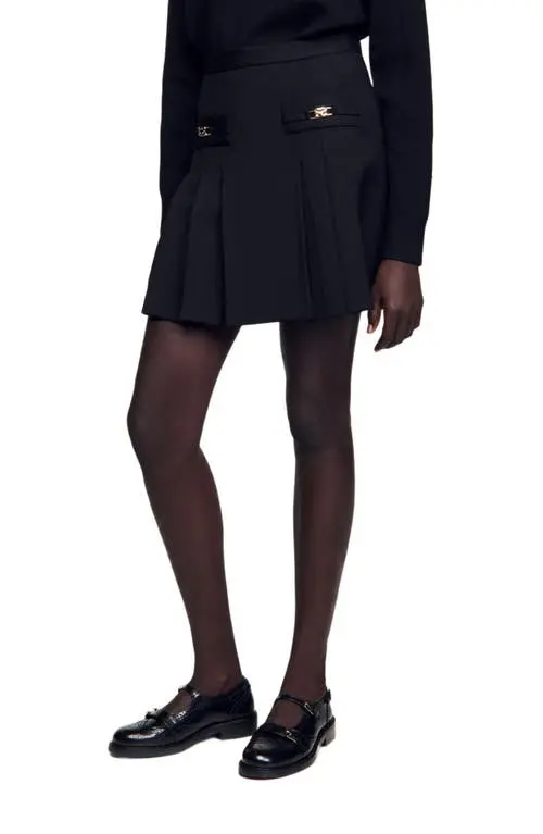 Sandro Short Pleated Skirt With Buckle Detail