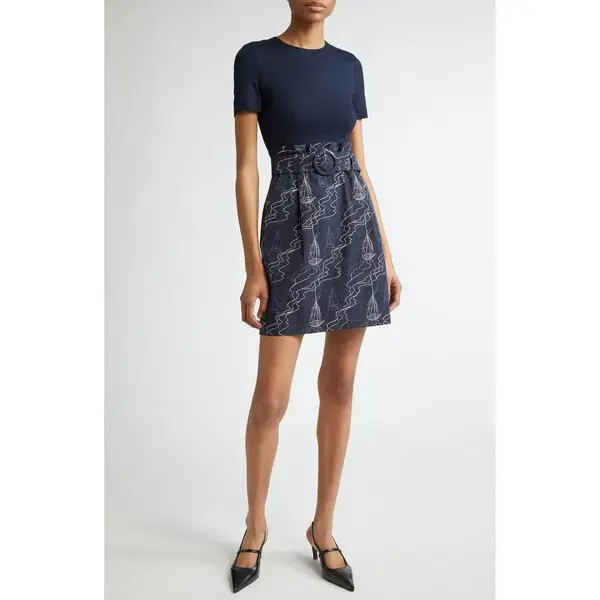 Akris Mixed Media Belted Minidress