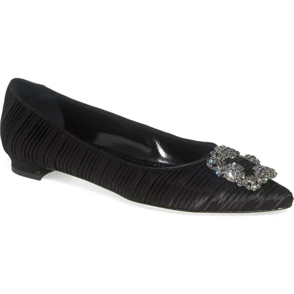 Manolo Blahnik Hangisi Jewel Buckle Flat - Black