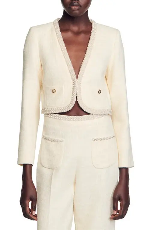 Sandro Cropped Tweed Jacket - Ecru
