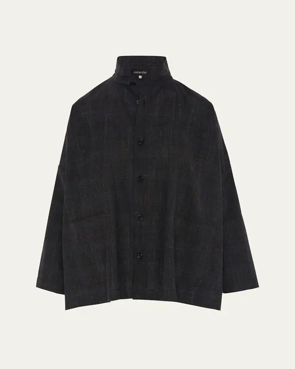 Eskandar Wide Longer-back Shirt Jacket - Navy
