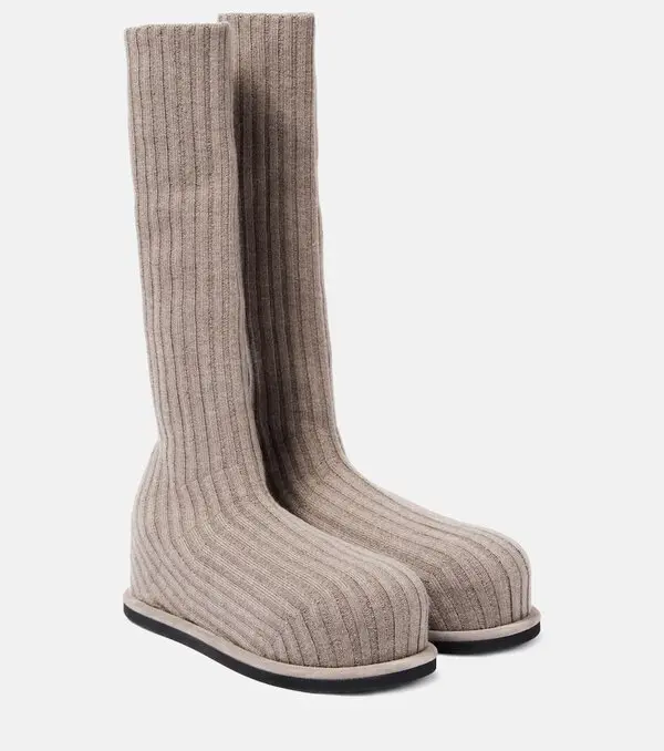 Amina Muaddi Veneda 15 Knee-high Sock Boots - Neutrals