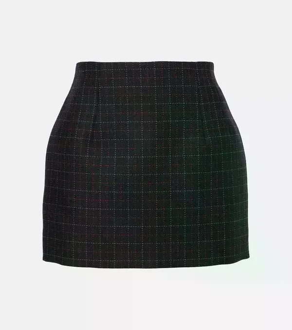 Wardrobe.NYC Checked Wool Miniskirt - Black