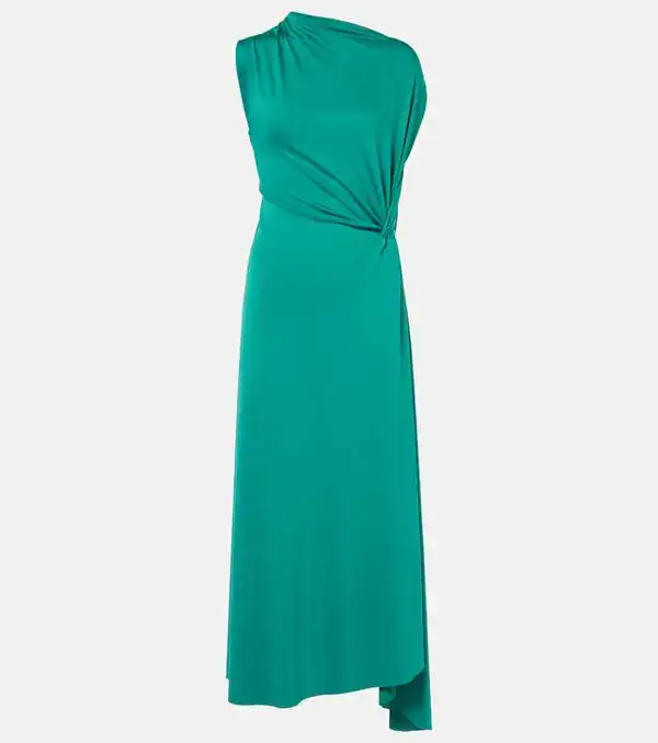 Victoria Beckham Asymmetric Gathered Midi Dress - Green - 40% Off |  Editorialist