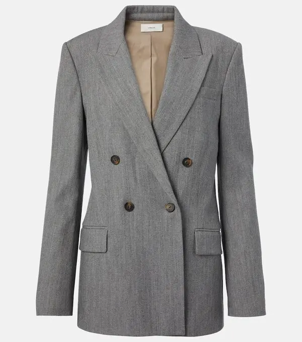 Vince Double-breasted Wool-blend Twill Blazer - Grey