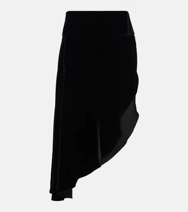 Alaïa Asymmetric Velvet Midi Skirt - Black