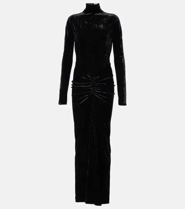 lace long sleeve black dress Weslyn Black Satin Lace High Slit Dress main image 0