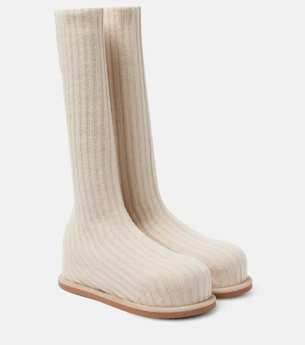 Amina Muaddi Veneda 15 Knee-high Sock Boots - Beige