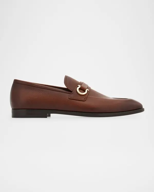FERRAGAMO Florio Gancio Leather Loafers - Midbrown