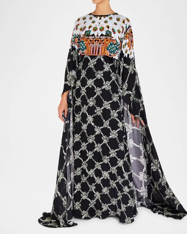 MARY KATRANTZOU Thali Caramolengo Plexus-print Cape Gown
