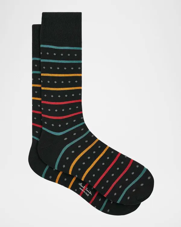 Paul Smith Iago Spot Stripe Crew Socks - Black