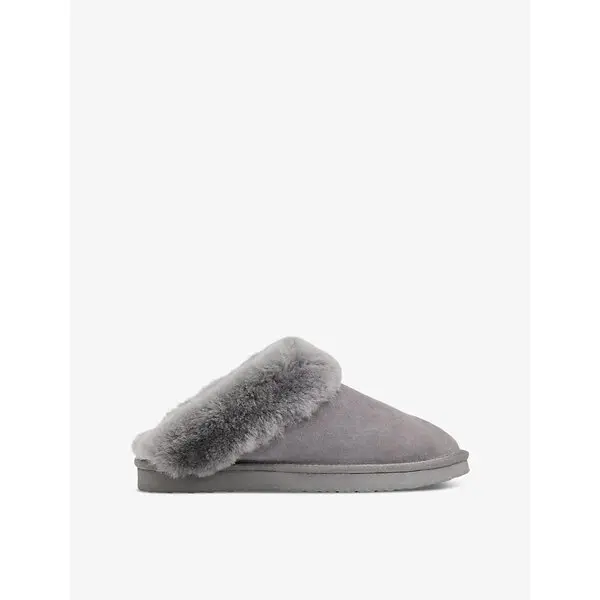 Whistles Emilia Suede Slippers With Sheepskin Cuffs