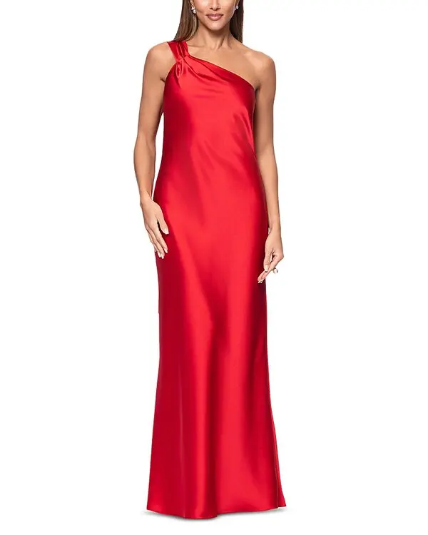 Aqua Satin One Shoulder Gown