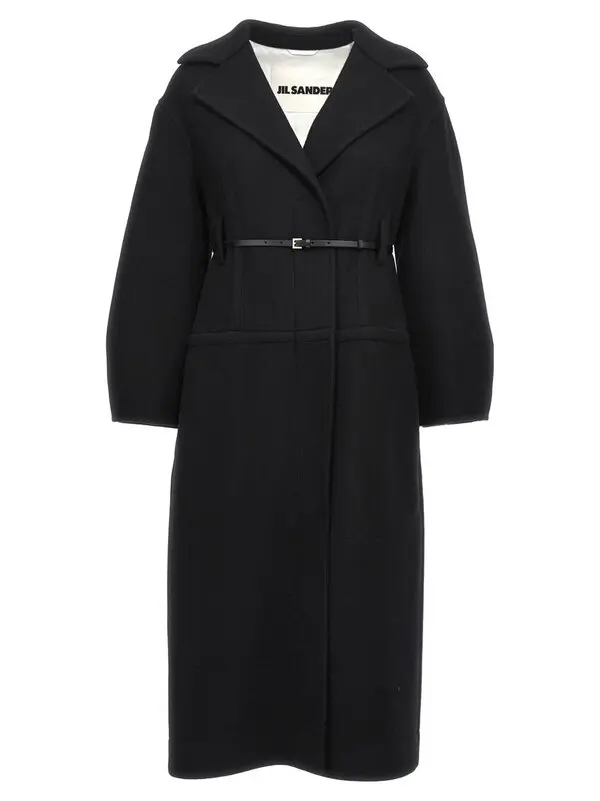 JIL SANDER Long Virgin Wool Coat - Black