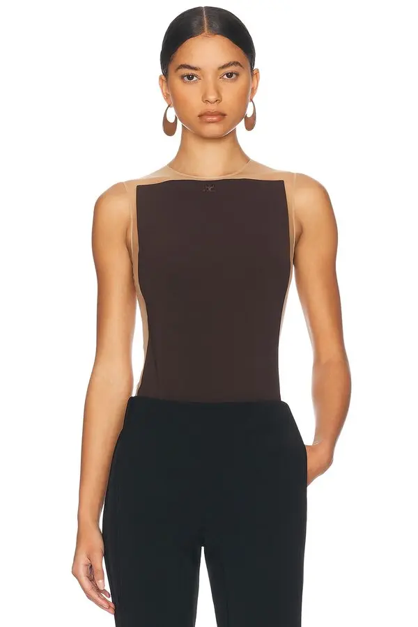 COURREGES Frame Illusion Bodysuit - Sand & Chocolate