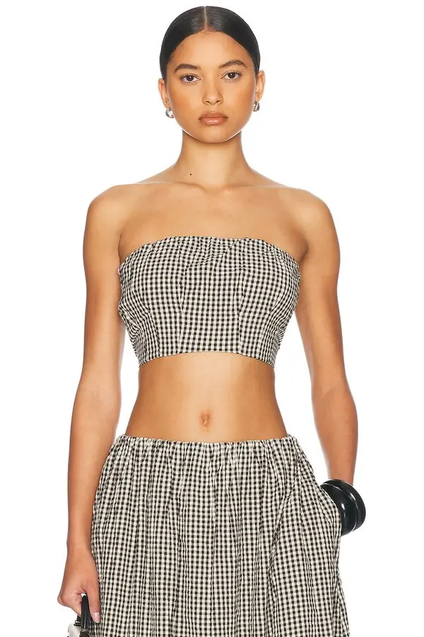 Posse Mira Strapless Crop Top - Gingham Black & Cream