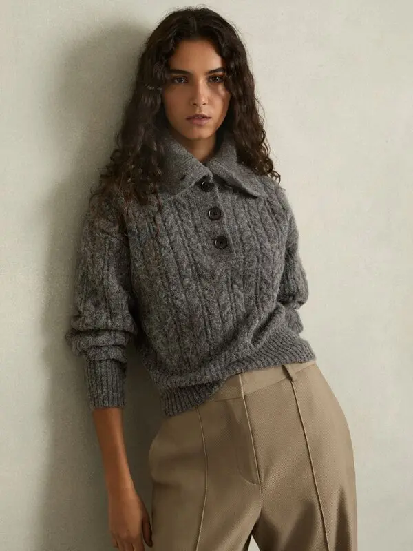 REISS Etta Cropped Cable-knit Jumper