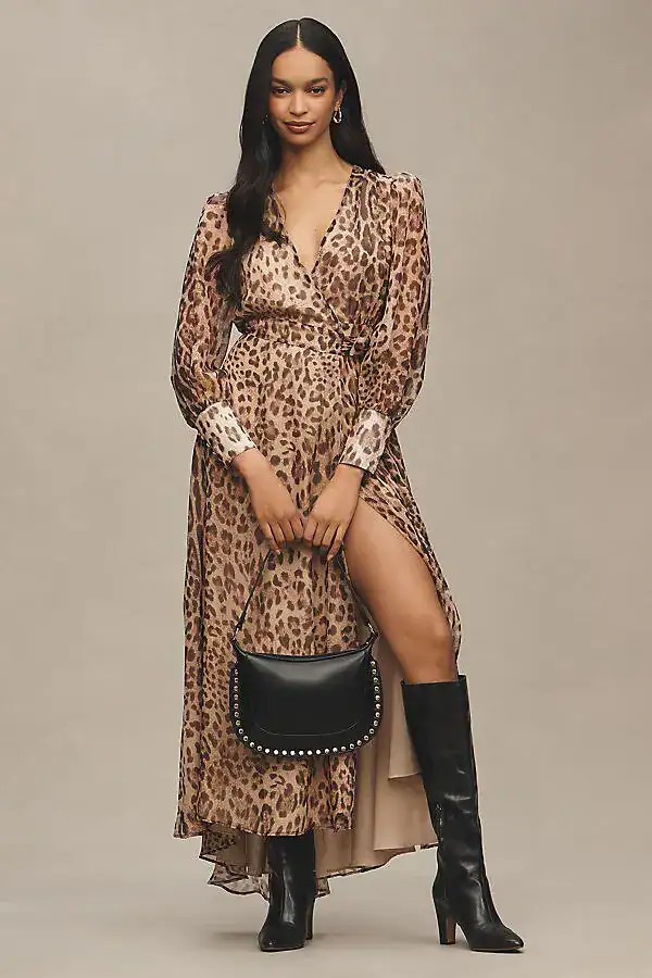Bardot Luciana Long-Sleeve Maxi Wrap Dress In Beige - 31% Off | Editorialist