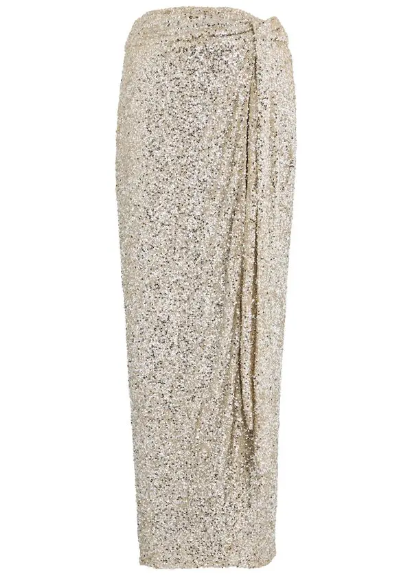 NEVER FULLY DRESSED Jaspre Sequin Midi Wrap Skirt