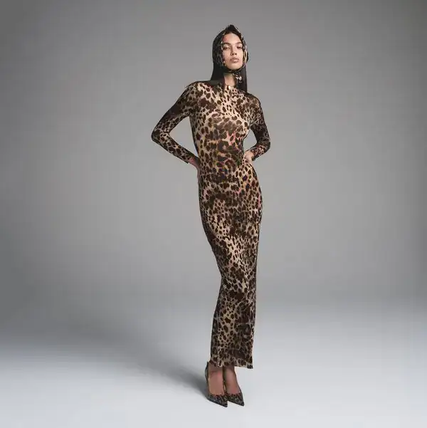 milky sheer mock neck long dress Mock Neck Long Sleeve Sheer Lace Maxi Dress (Women)