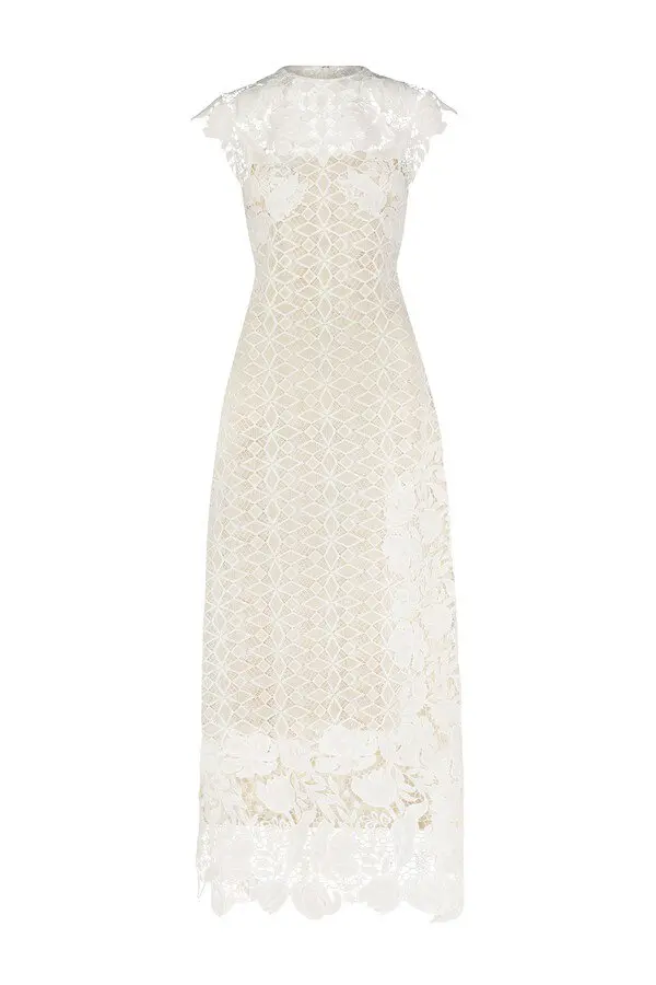Lela Rose Lace Combo Sleeveless Pencil Dress In Neutral 75% Off