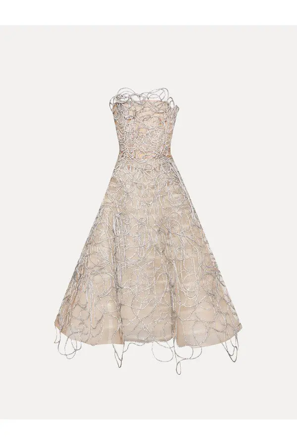 Oscar De La Renta Crystal Embroidered Cord Gown - Red