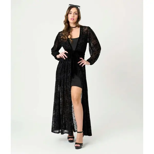 Unique Vintage Billow Long Sleeved Hollywood Duster - Black