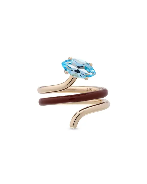 Bea Bongiasca 9k Yellow Gold, Topaz & Enamel Coil Ring - Blue/brown