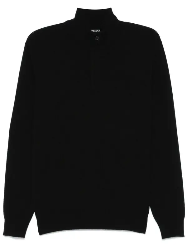 Zegna Oasi Cashmere Zip Mock Neck Sweater - Black
