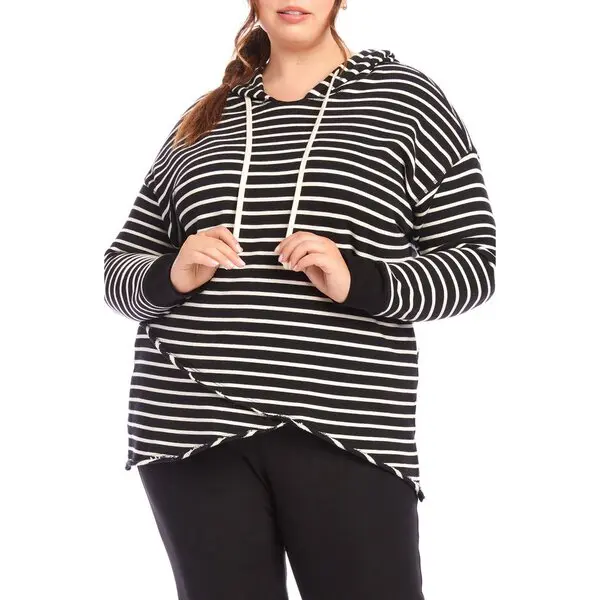 Karen Kane Asymmetric Hem Striped Hoodie