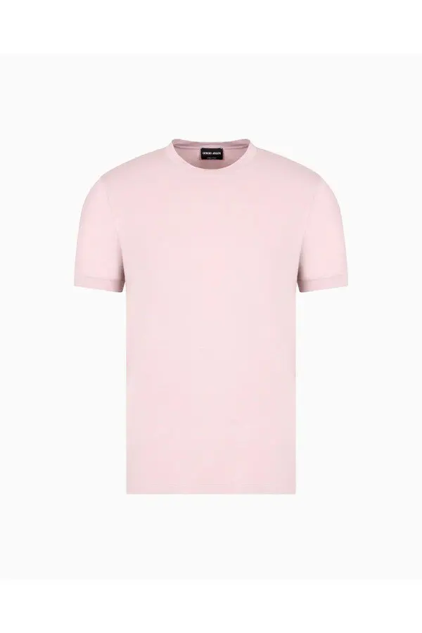 Giorgio Armani Crew-neck Short-sleeved T-shirt In Stretch Viscose Jersey - Pink
