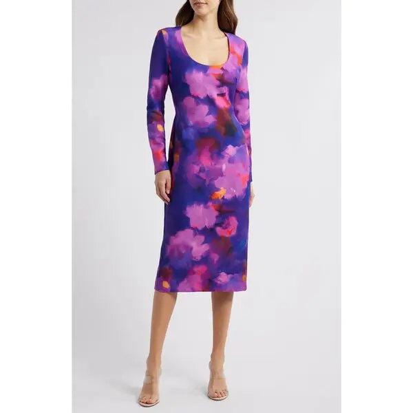 Black Halo Naylah Long Sleeve Sheath Dress - Euphoric Harmony