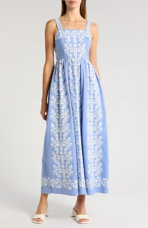 Julia Jordan Floral Embroidered Maxi Dress In Blue Ivory - 65% Off